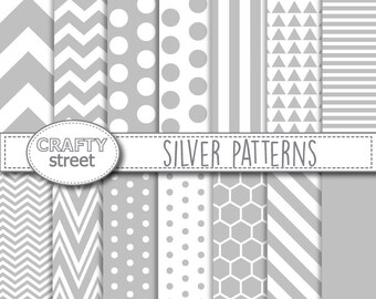 Silver Digital Paper Background Chevron Polka dots Bokeh