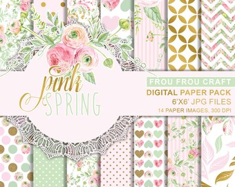 Blush Pink Flowers Digital Paper Pack Instant Download Spring