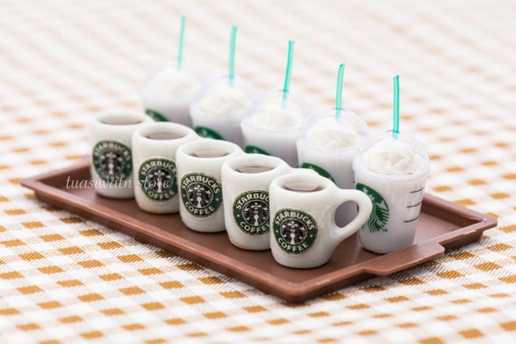 Dollhouse Miniatures Cup & Glass of Starbucks by GlobalMiniatures