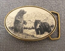 Father's Day Solid Brass Barlow Belt Buckle Bears on Simulated Ivory ...