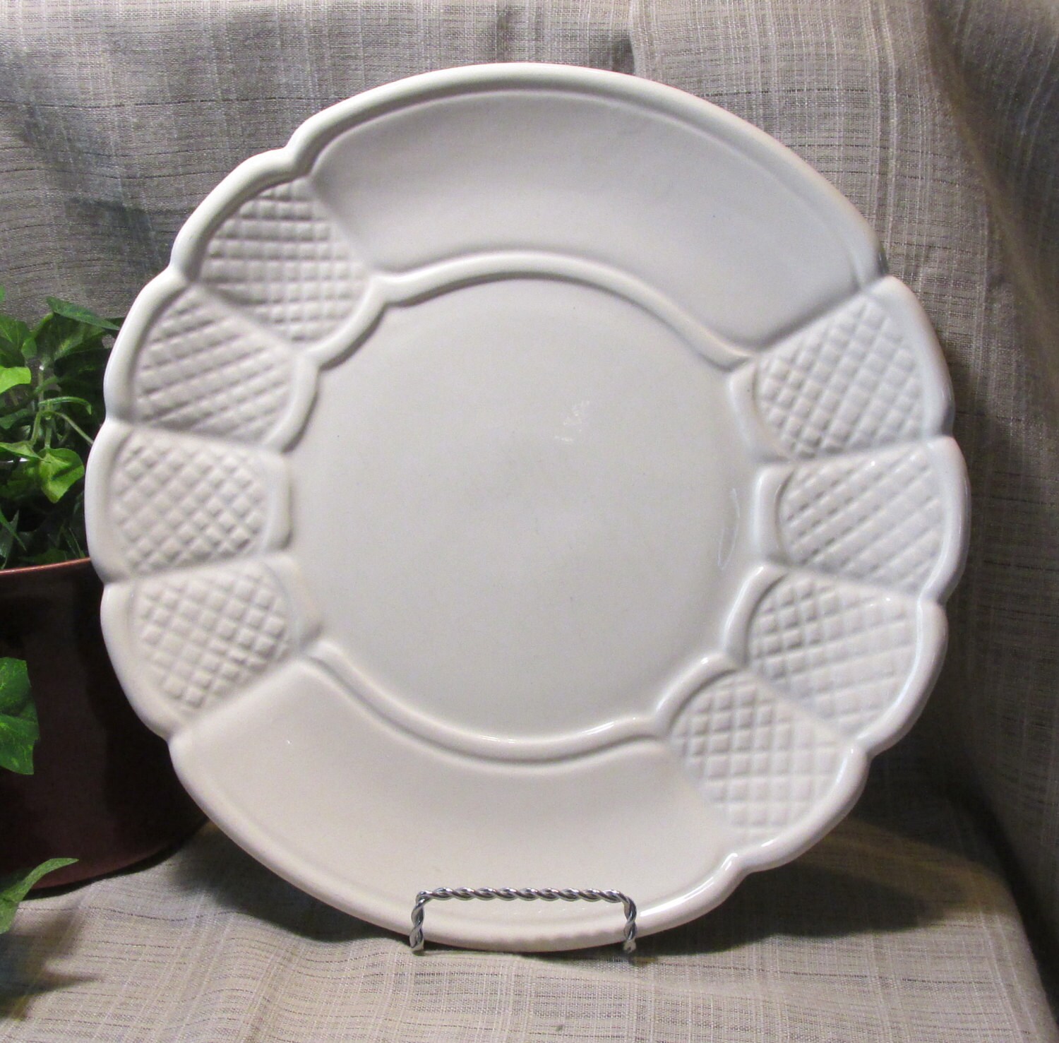 Large Vintage California Pottery White Serving or Display Chop Plate or ...