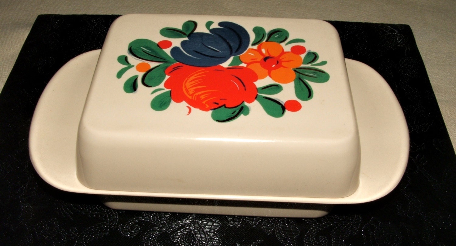 The 60s Emsa Melmac Butterdish West Germany Flamboyant Floral Pattern ...