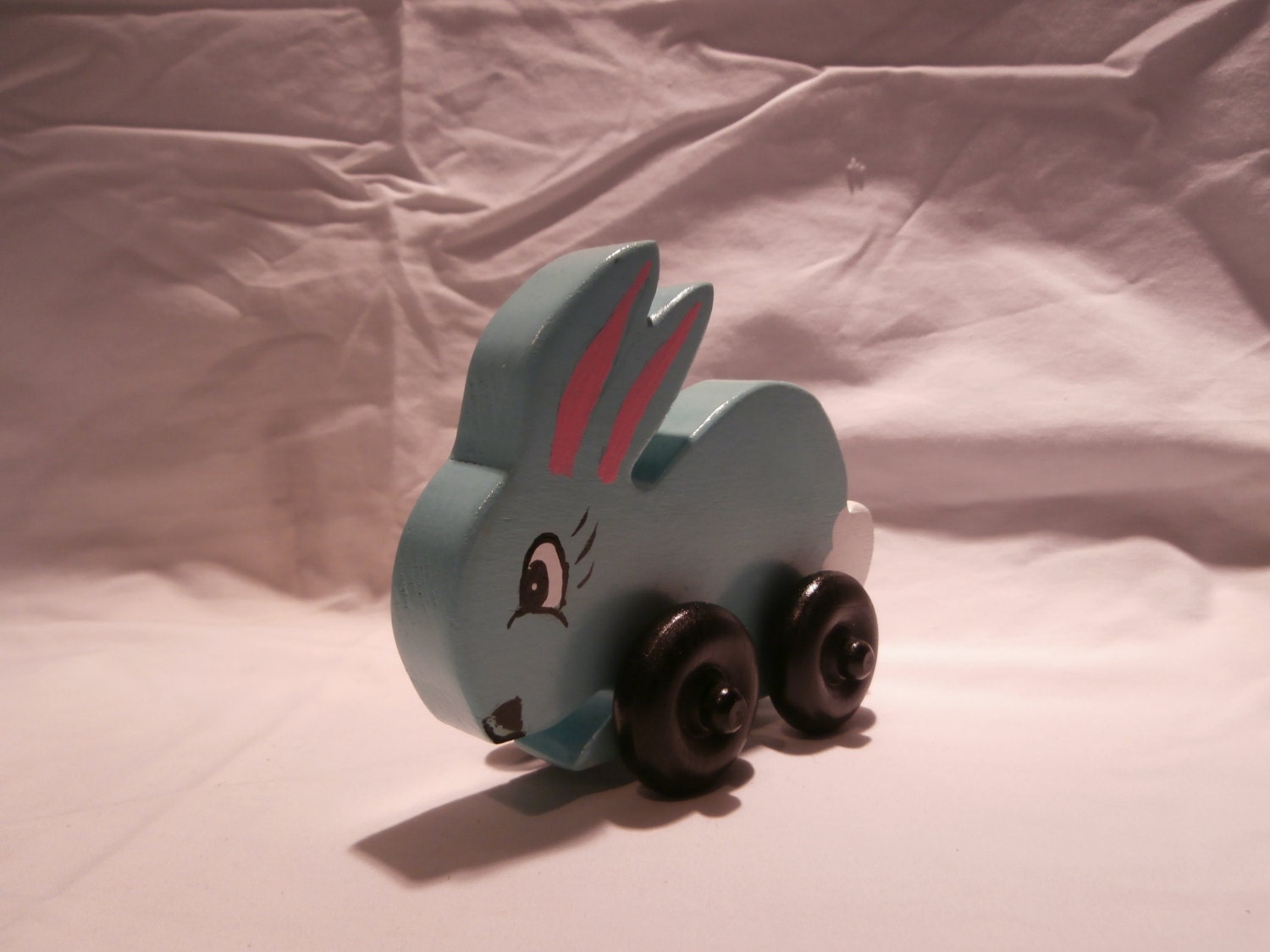 Rabbit on wheels wooden toy push pull wood animal rolls