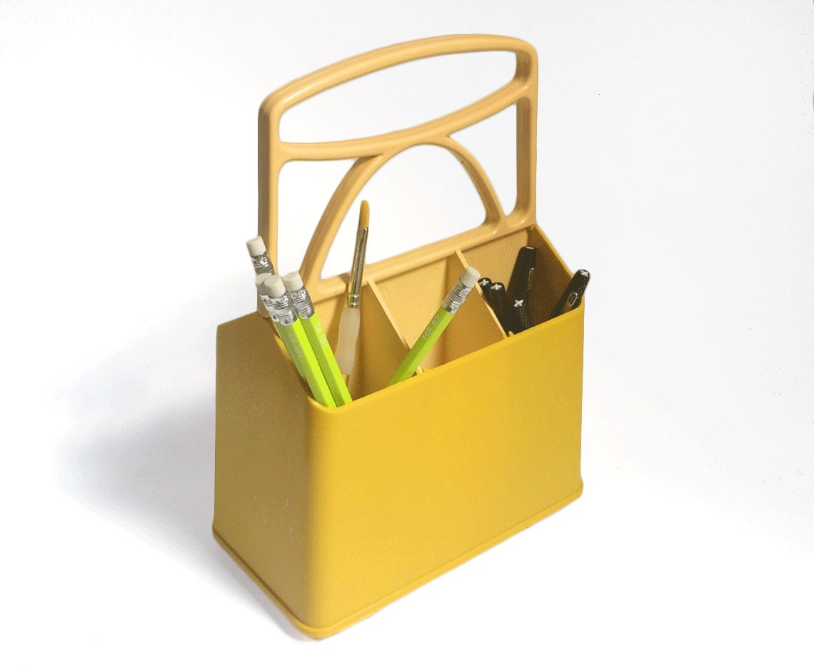 Vintage Yellow Plastic Caddy – Great for Flatware or Art Supplies – 6 ...