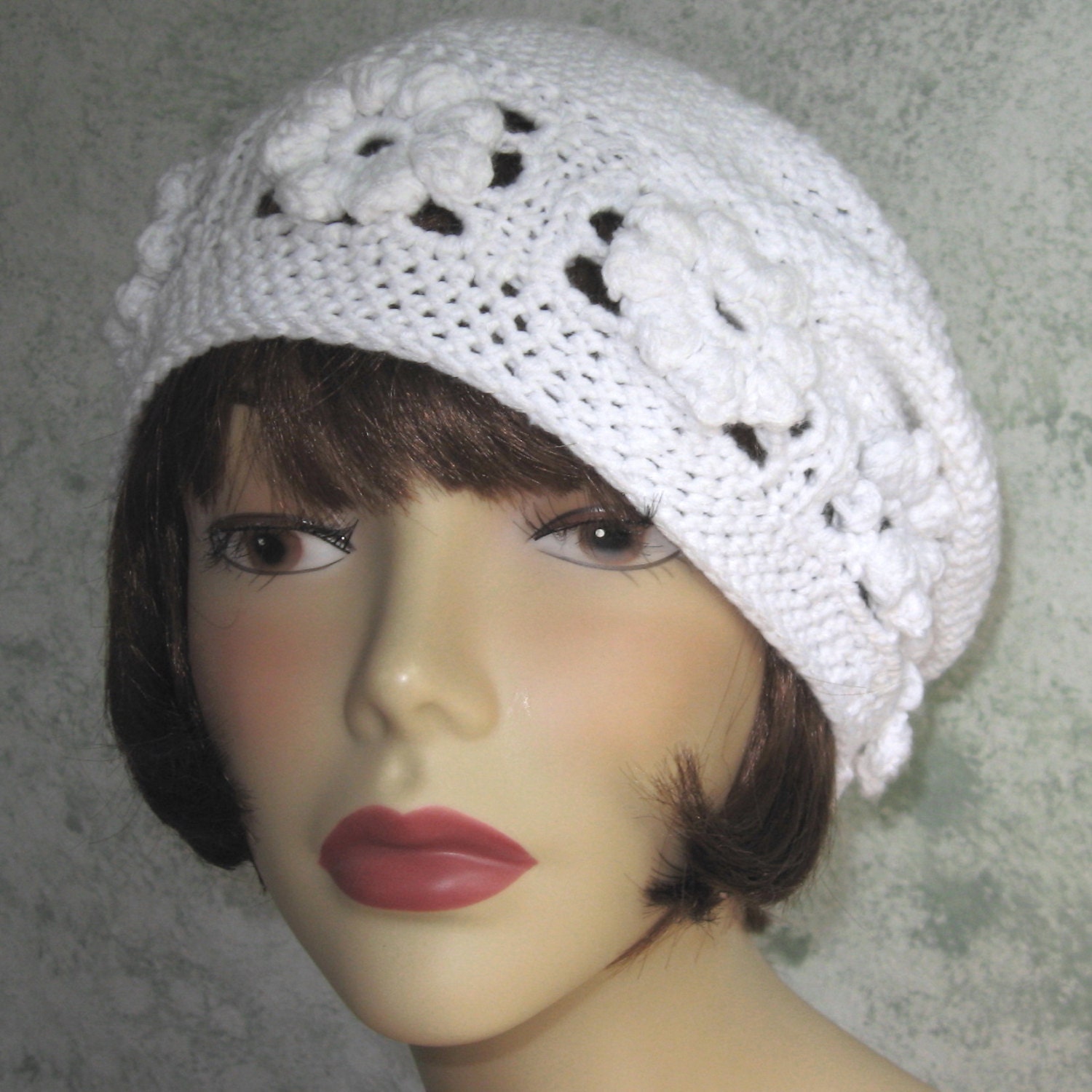 Crochet Hat Pattern Womens Summer Beret With Flower Band Multi