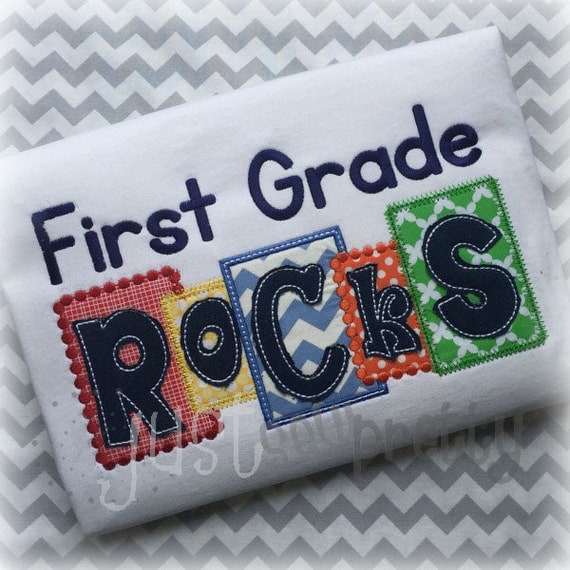 1st Grade Rocks Blocks Embroidery Applique Design