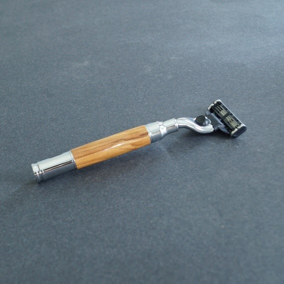 Wood Razor Handle Gillette Mach 3 African Olivewood by KEScarvings
