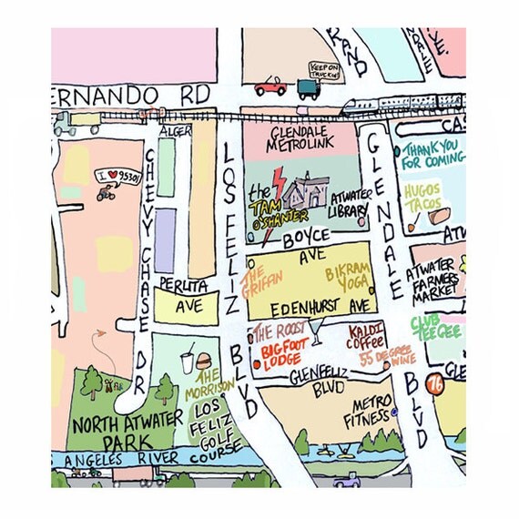 Atwater Village CA Map Print Hand-Drawn L.A. Free Giveaway