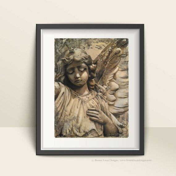 Angel Art Print Guardian Angel Statue Wall Decor 8.5 x