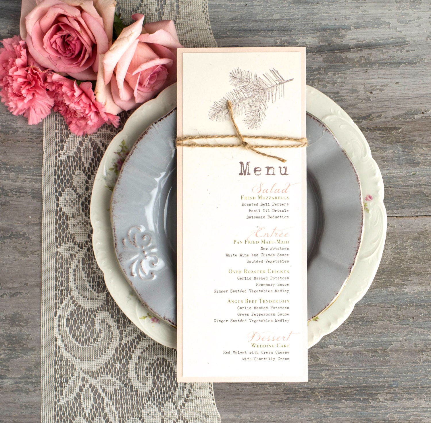 Rustic Menu Design Rustic Menu Cards Moss Green Blush