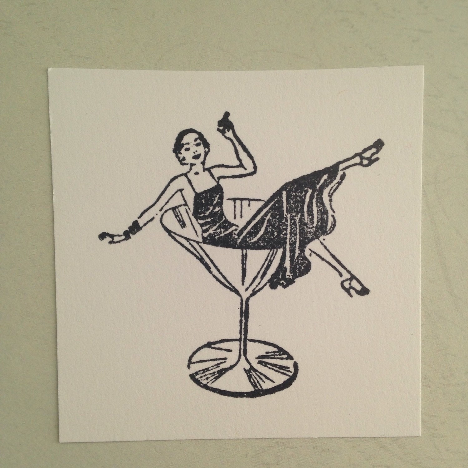 Party Lady in a Martini Glass Rubber Stamp by 100ProofPress