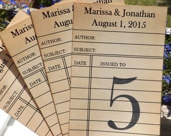 Library cards Wedding Table Number Cards Blue Library Cards