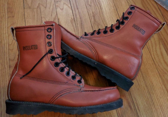 Vintage 1970s Leather Work BOOTS - Men's Size 8.5 - Lace Up - Insulated ...
