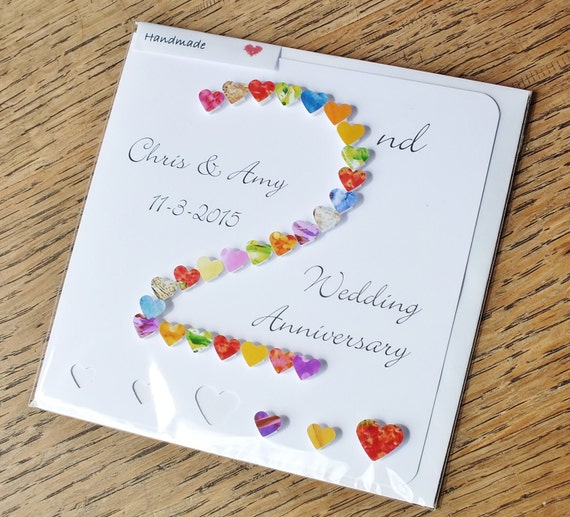 2nd Wedding Anniversary Card Handmade Personalised Second