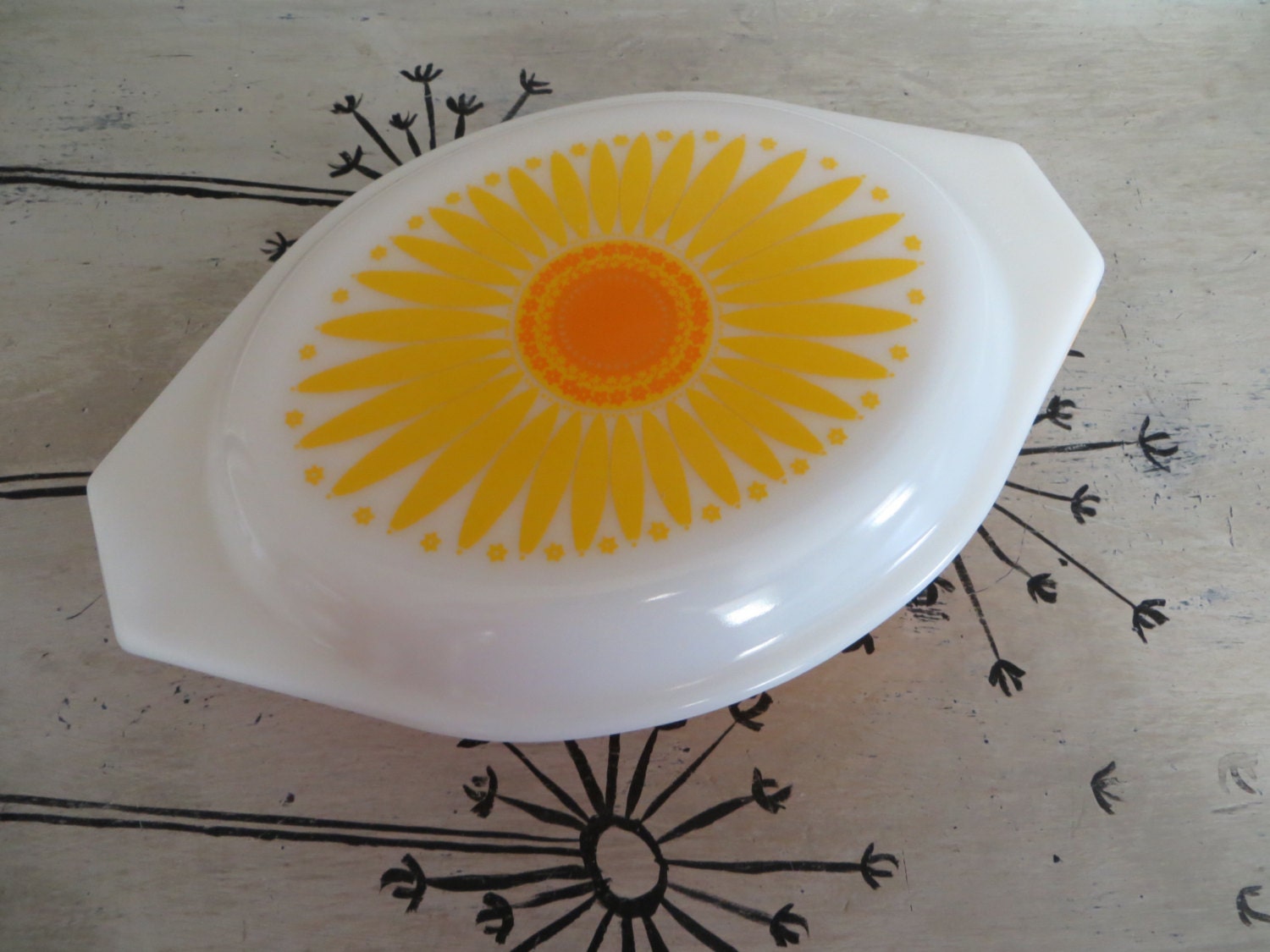 Pyrex Sunflower 043 1 1/2 Quart Baking Dish Covered Casserole Dish ...