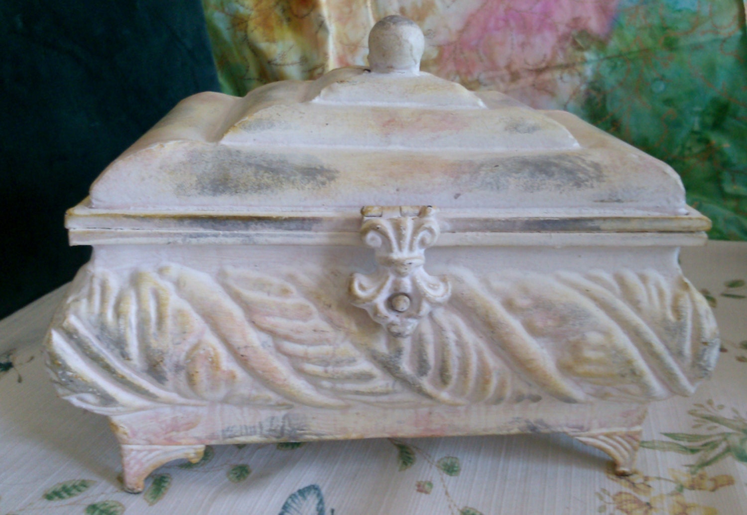 REDUCED Destressed White Metal Treasure Box with Attached Lid – Haute Juice