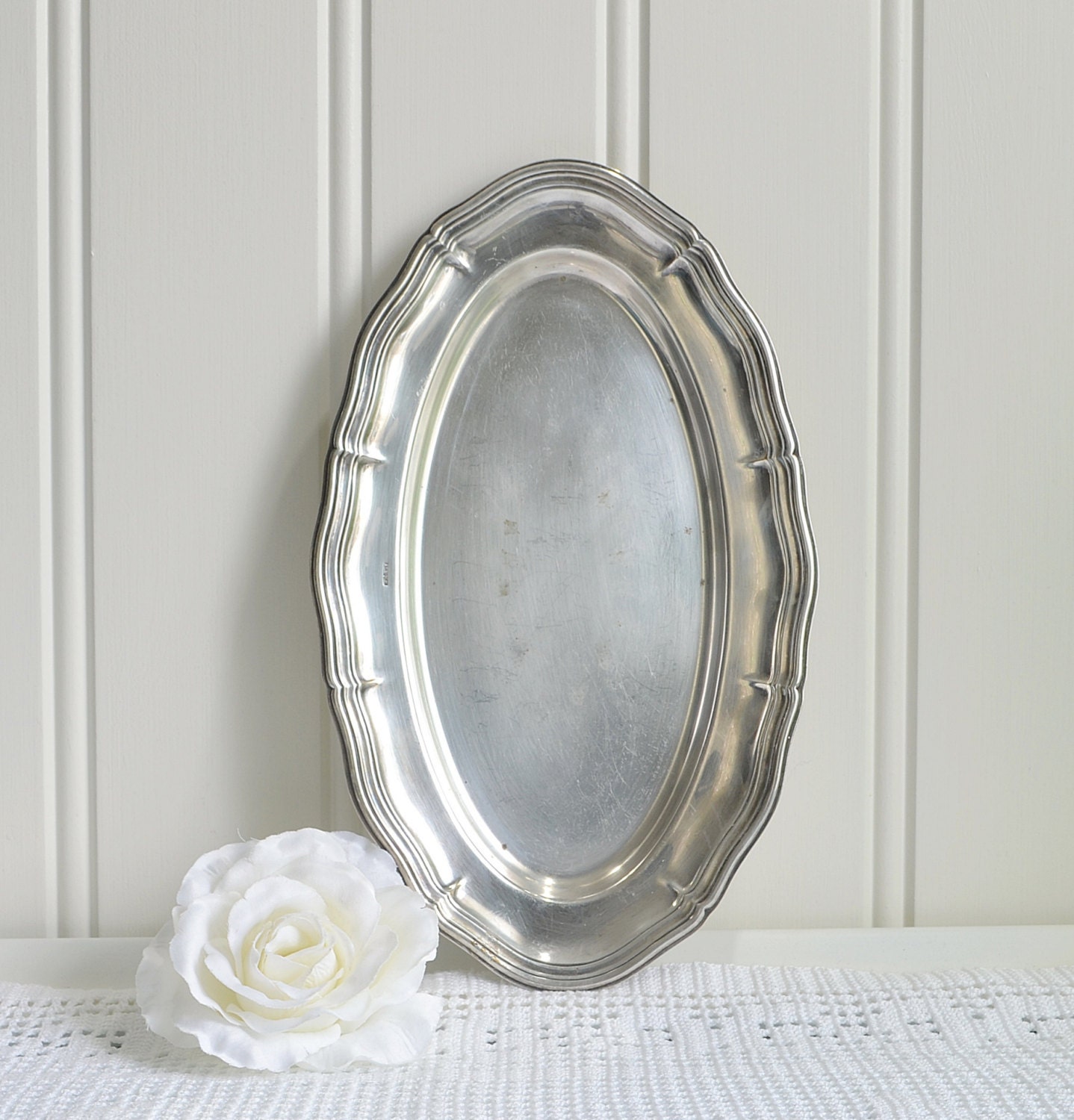 Small oval tray, vintage Swedish silver plate,shabby serving tray ...