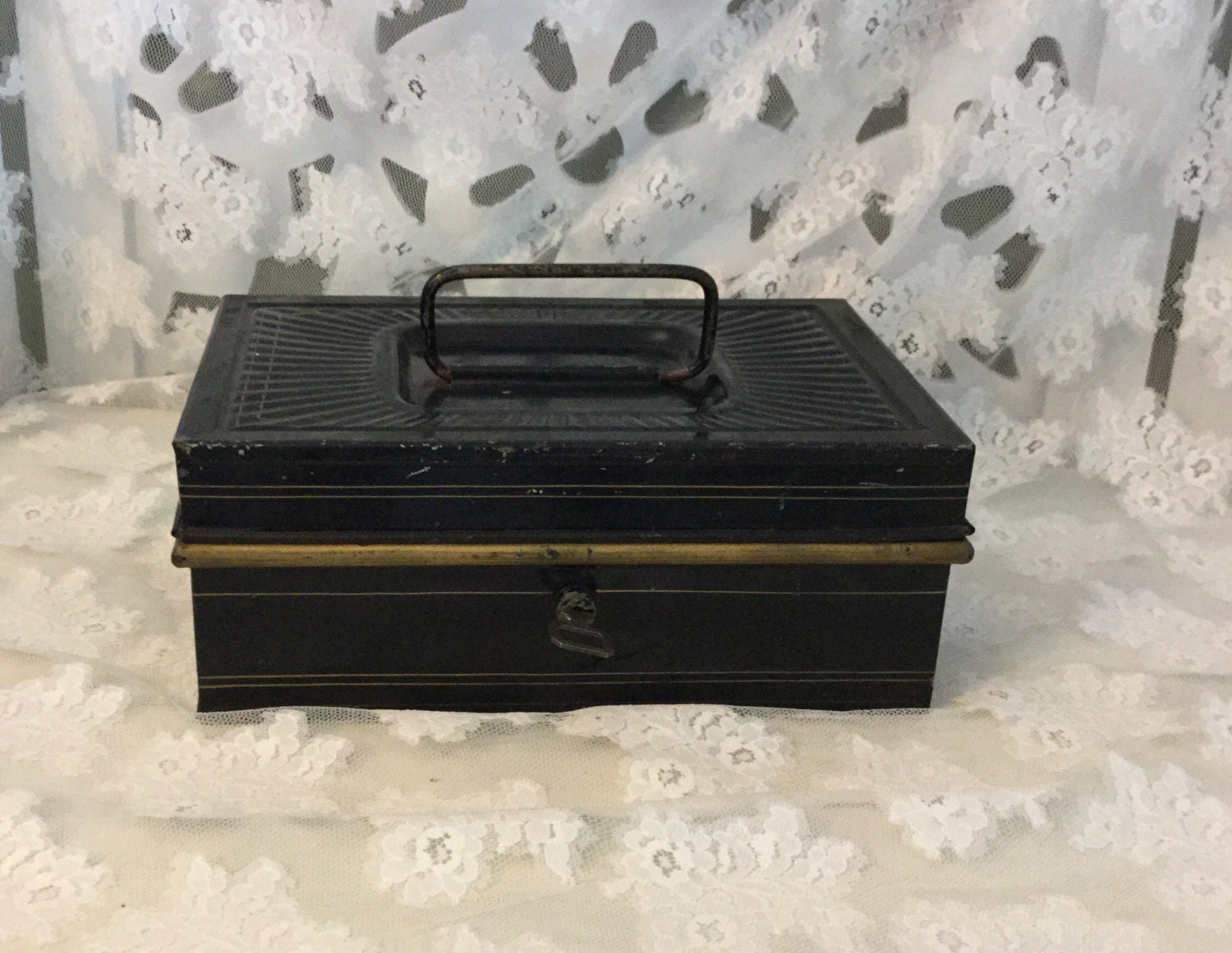 Vintage Metal Lock Box With Handle and Key Metal industrial Box – Haute ...