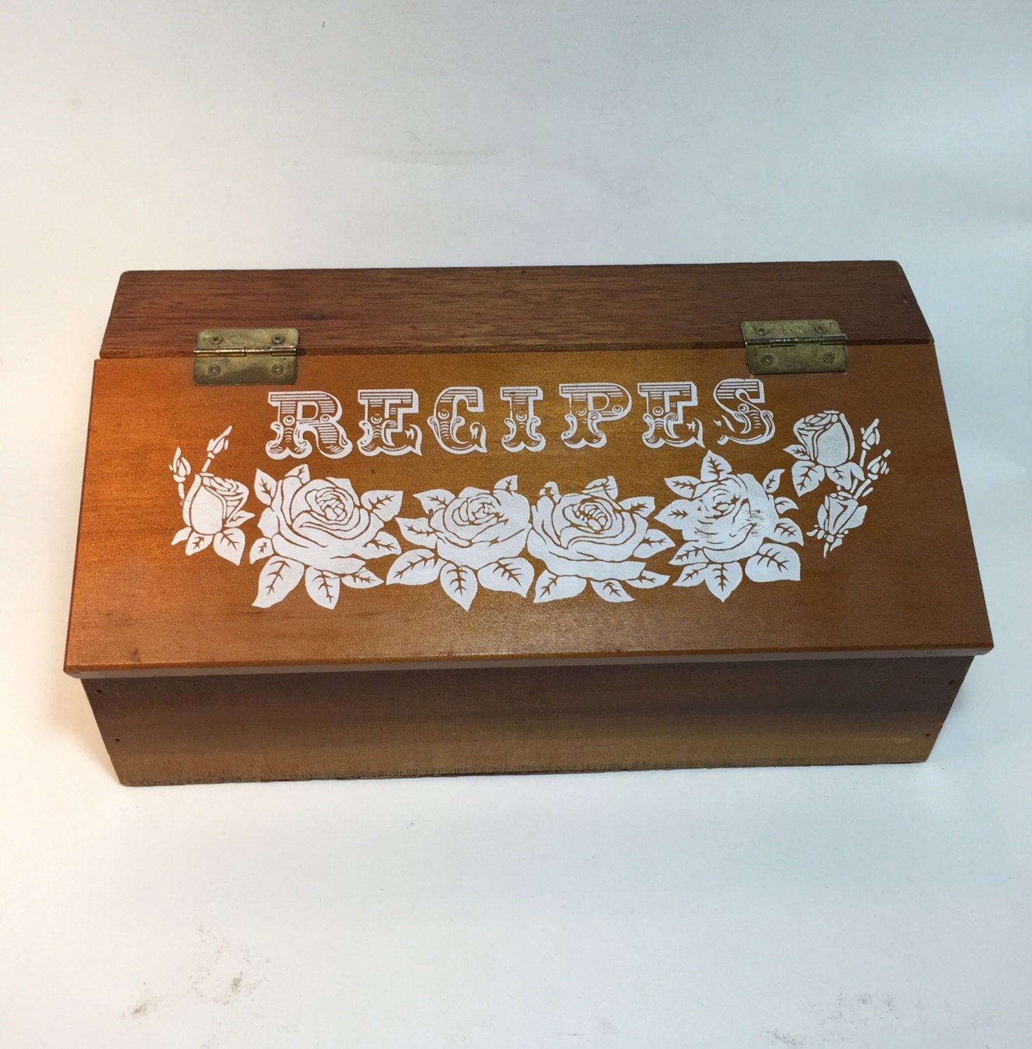 Wooden RECIPE Box Double / Vintage Recipe Box Wooden Flip Top / Wood ...