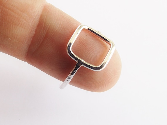 Square Ring Stacking Rings Modern Rings Silver Geometric