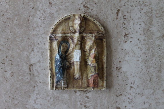 Dollhouse miniature antique altar piece holy bas relief