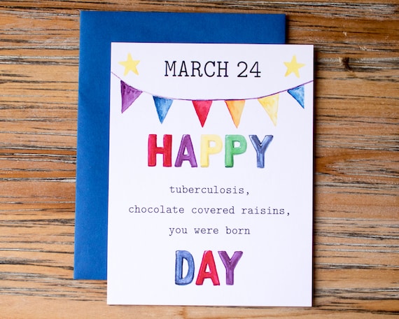 Items similar to March 24: Watercolor holiday birthday card for him or ...