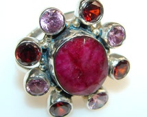 Popular items for garnet silver ring on Etsy