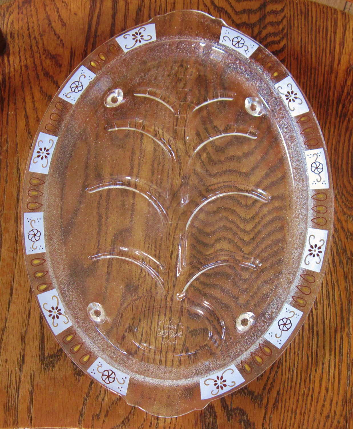 Vintage Retro Fire King Oven Ware Tree of Life Footed Glass Meat ...