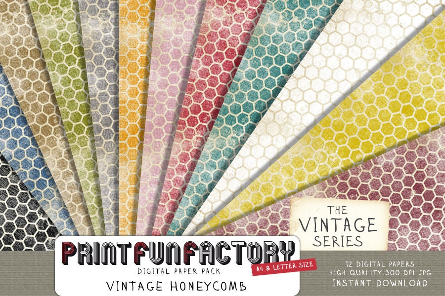 Honeycomb digital paper – vintage honeycomb distressed scrapbook paper ...