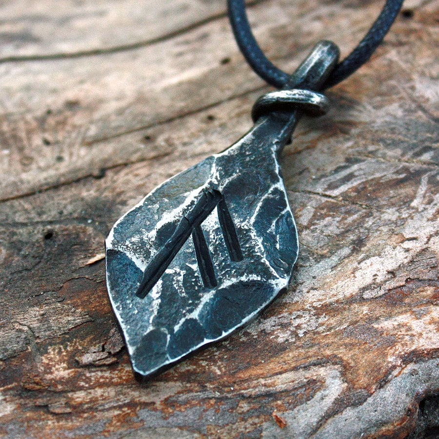 Forged Iron Ansuz Oss Rune Viking Amulet Runic Nordic Pendant