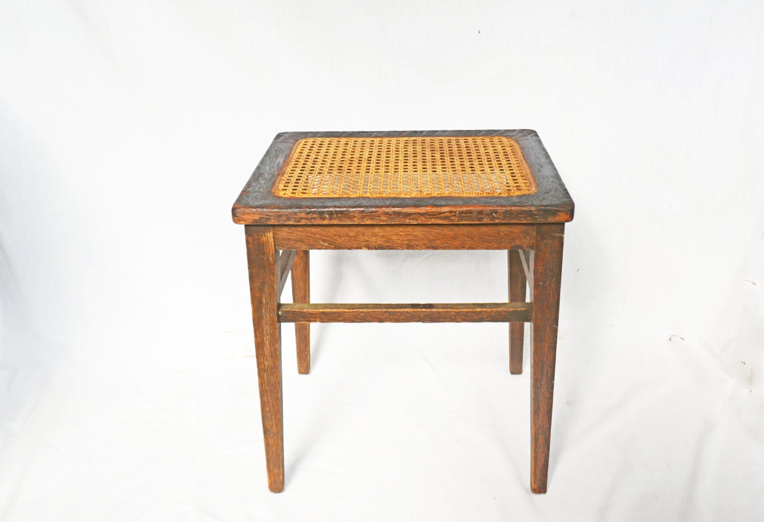 Vintage Wood Table, Antique Wooden Stool with Caned Seat, Antique ...