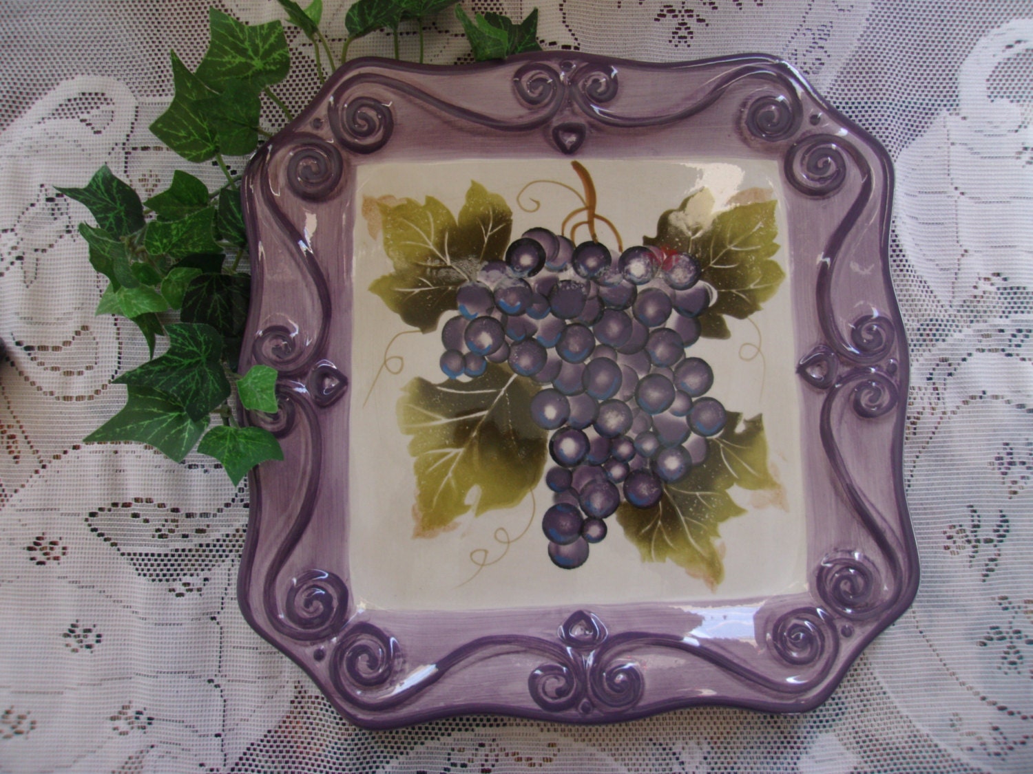 Vintage Tabletop Unlimited Serving Plate Hand Painted Collection Merlot ...