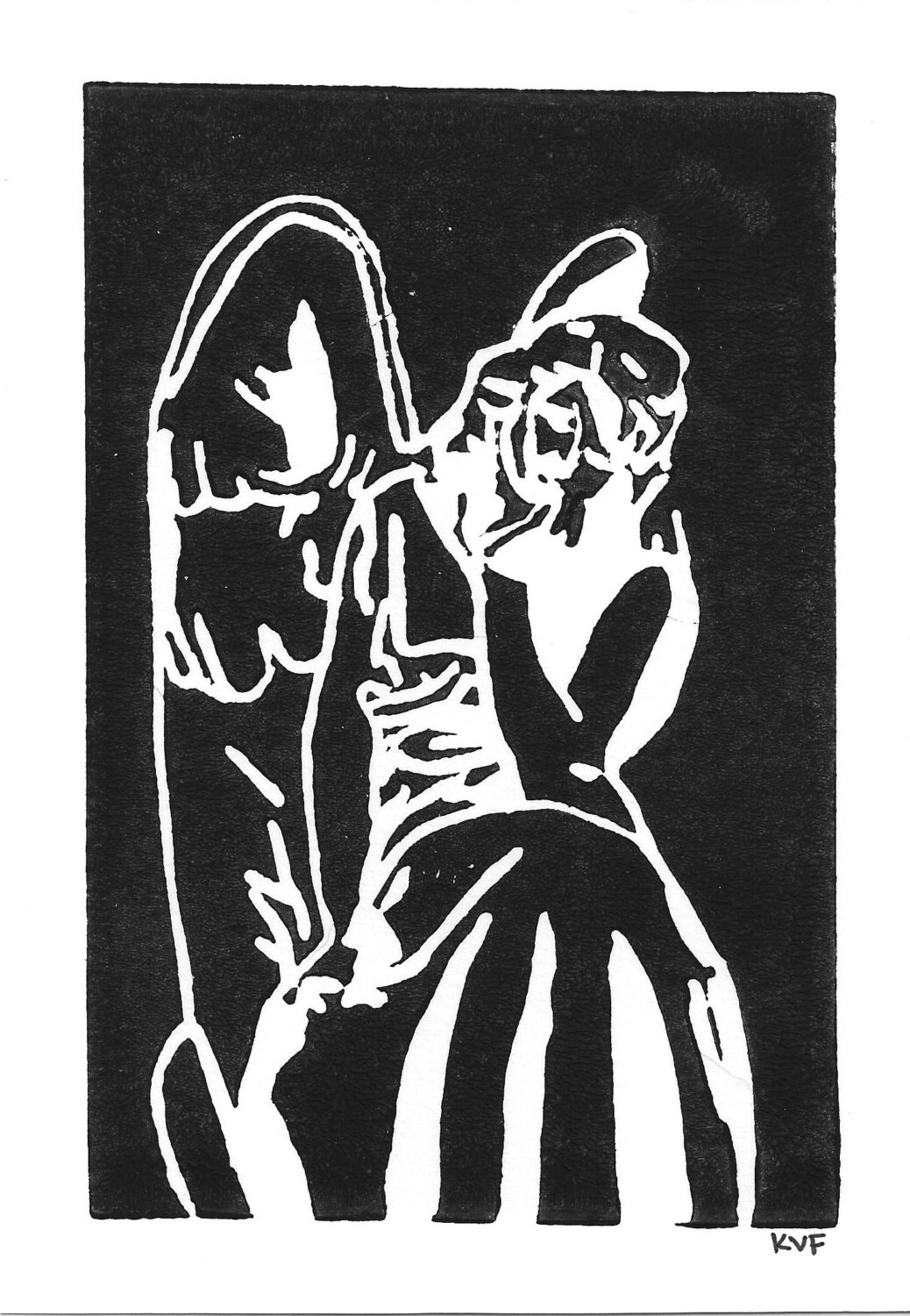Angel In Repose Black and White Linocut Print by KVGifts on Etsy
