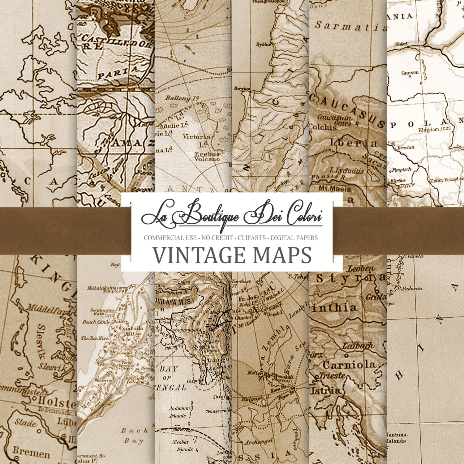 Vintage Map digital paper Vintage by LaBoutiqueDeiColori on Etsy