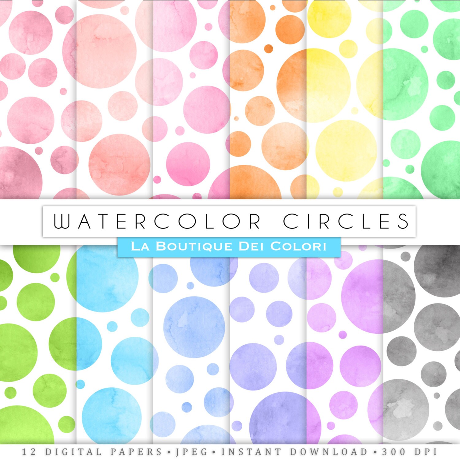 Bokeh Watercolor circles Digital Paper by LaBoutiqueDeiColori