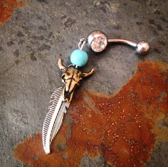 Cow Skull Belly Ring Cow Skull with by CountryOutlawDesigns