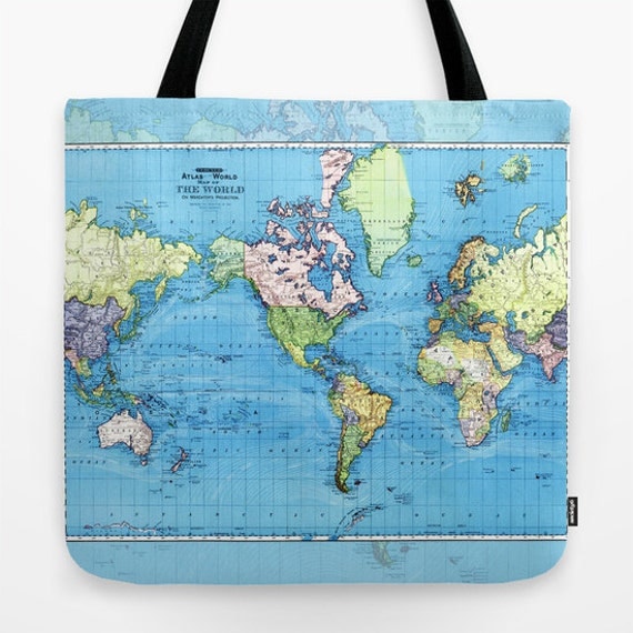 World Map Tote Bag Colorful historic travel theme tote