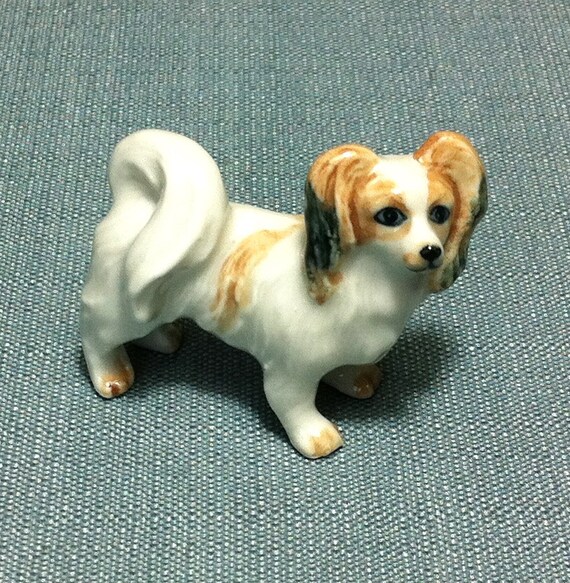 Miniature Ceramic Papillon Spaniel Dog Animal Funny Cute
