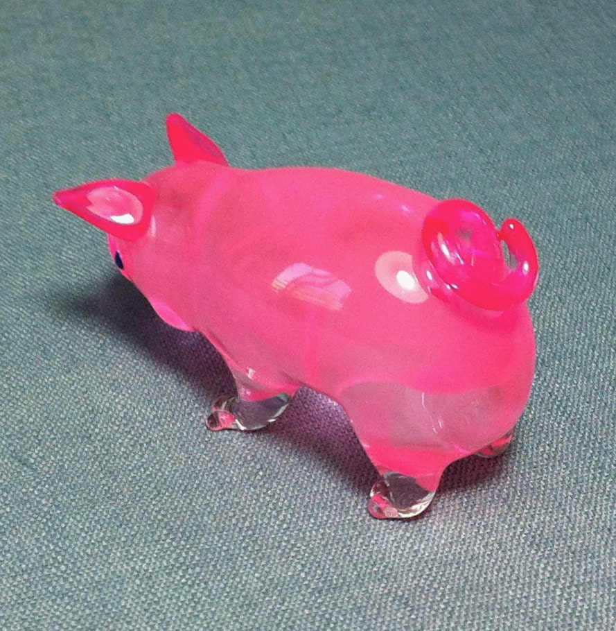 Hand Blown Glass Pig Pork Piglet Animal Cute by thaicraftvillage