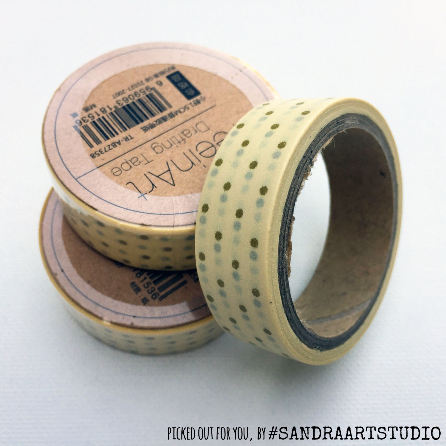 Washi tape with gold dots, printed paper tape, embellishment, craft ...