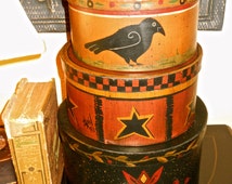 Nesting boxes / Primitive STACKING BOXES / set of three Folk Art boxes