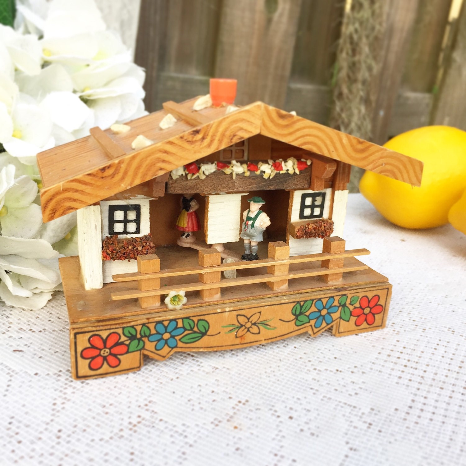 Vintage German Weather House Handmade Wood Cabin Chalet