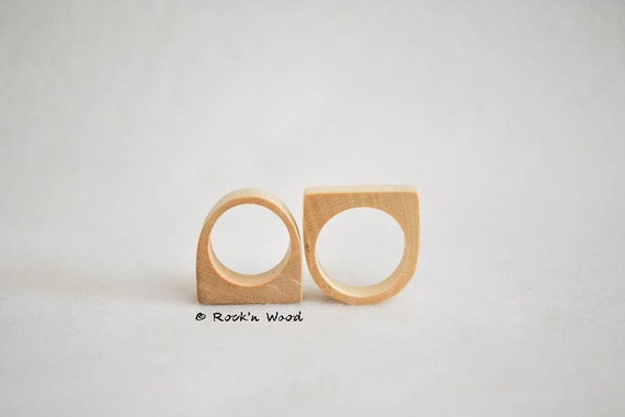 3 Unfinished Wooden Finger Rings Flat top 3 sizes to