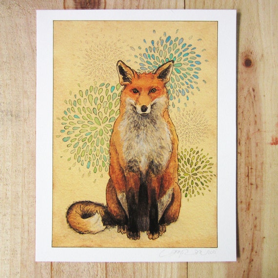 Red Fox Illustration Fox art print from watercolor painting