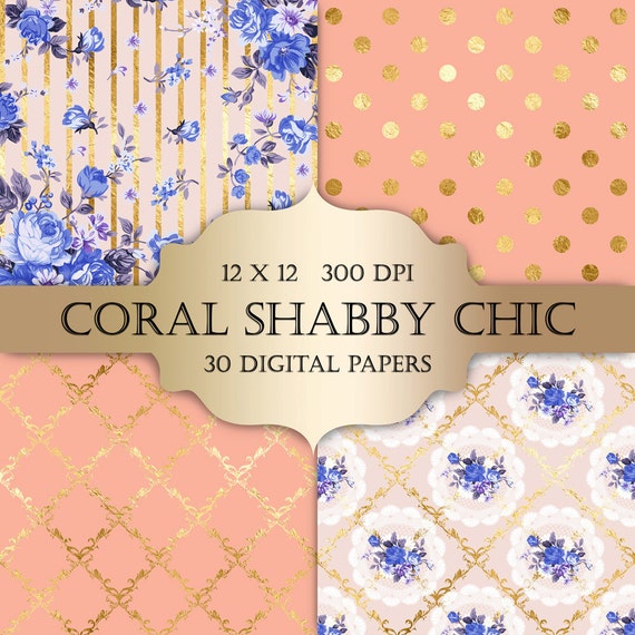 Coral Shabby Chic Digital Papers coral and cream by ItGirlDigital