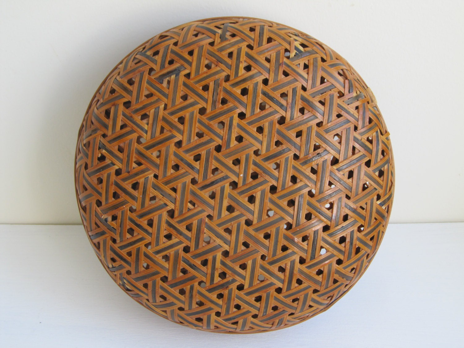 Old chinese woven reed cricket basket, openwork plaited handwork ...