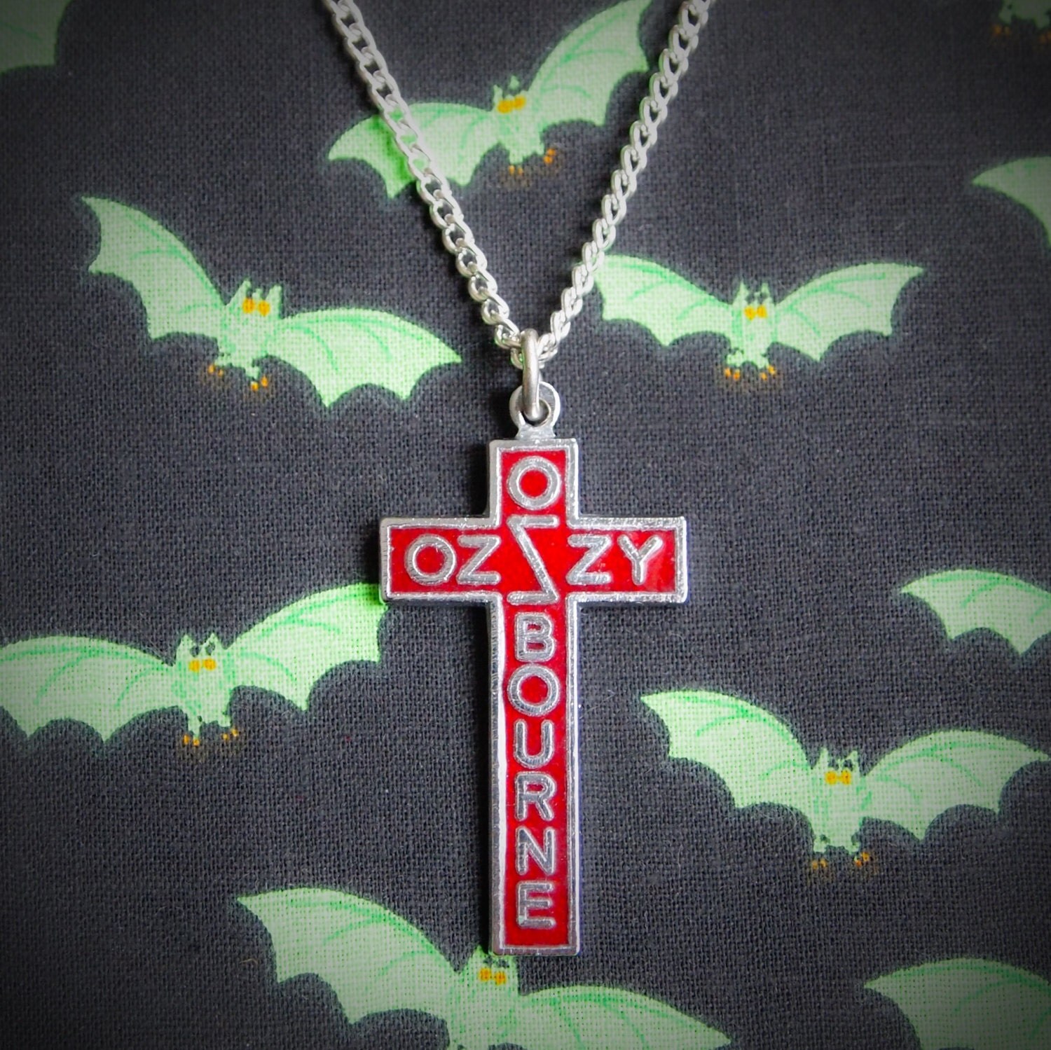 Vintage Ozzy Osbourne Rare Metal and Enamel Cross Necklace