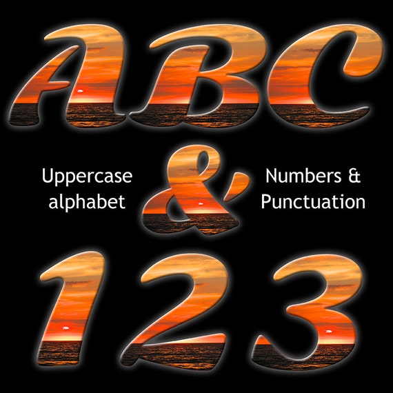 Tropical Sunset Alphabet Clipart, Beach Sunset Alphabet, Sunset Letters ...