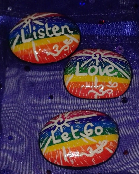 Items similar to Hand-painted Chakra Stones, LISTEN, LOVE, LETGO. Aztec ...