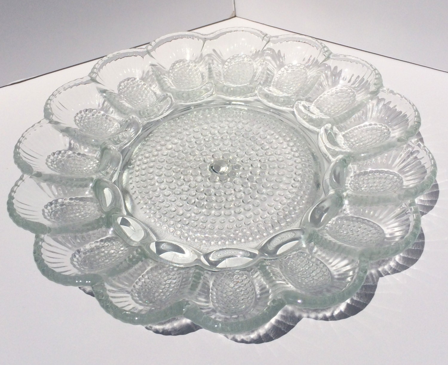 Vintage Indiana Glass Egg Plate, Clear, Hobnail Bottom, Tray, Platter ...